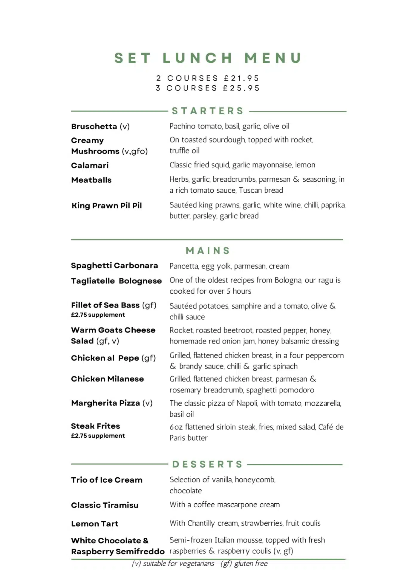 Menu - The Coast - Tarporley