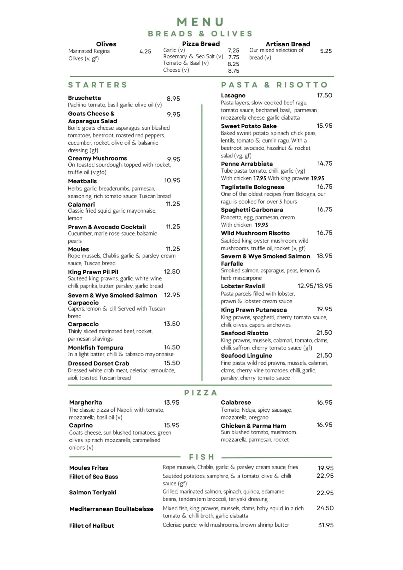 Menu - The Coast - Tarporley